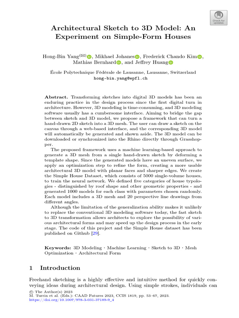 CAAD Futures2023 - Architectural Sketch To 3D Model - An Experiment On ...
