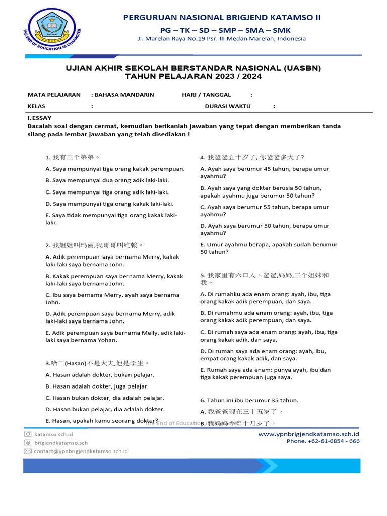 Soal Uasbn Bhs Mandarin Pdf