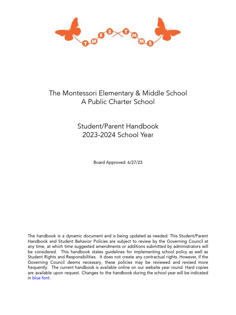 The Montessori Elementary and Middle School Handbook Template | PDF ...