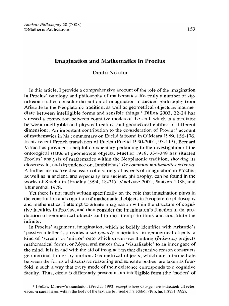 Imagination in Proclus' Mathematics | PDF | Ontology | Nous