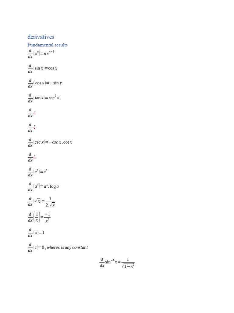Derivative Short Notes | PDF | Derivative | Trigonometric Functions