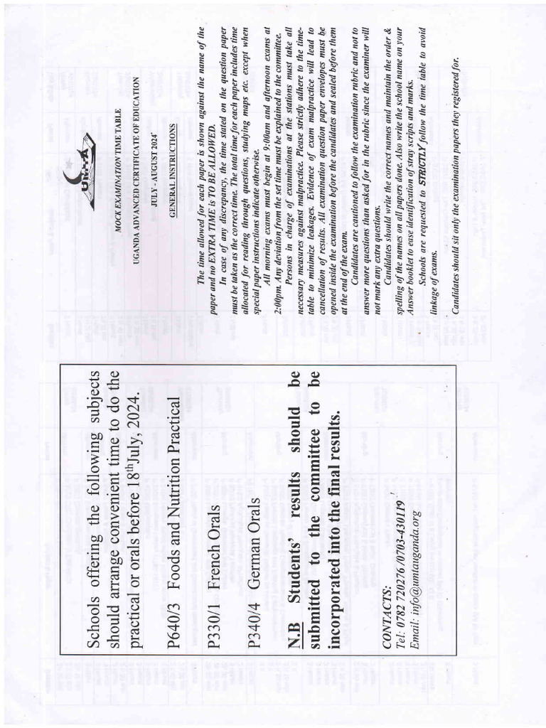 Uace Timetable | PDF