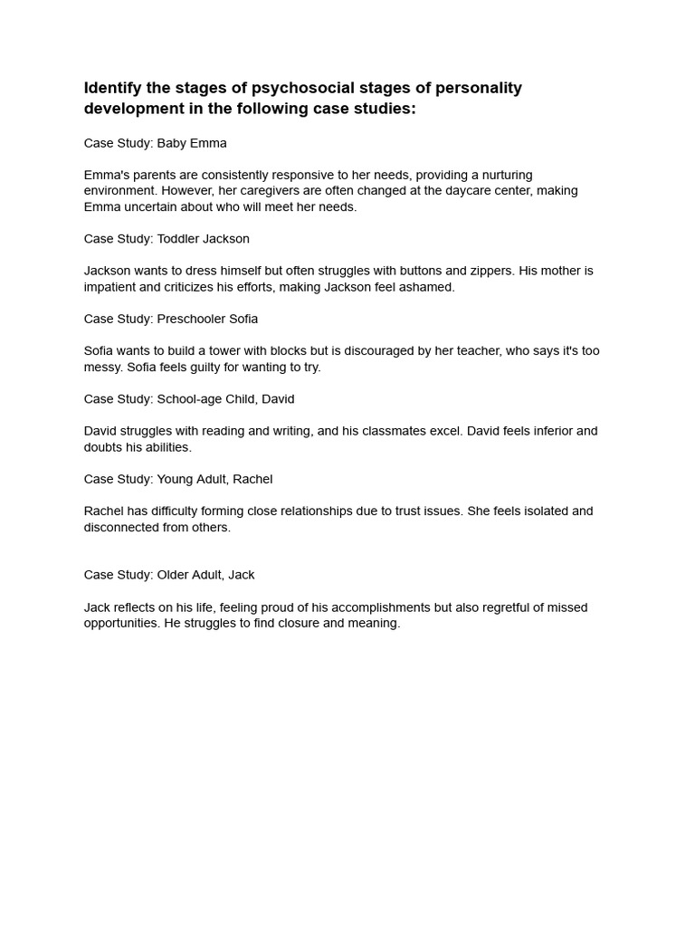 Psychosocial Stages of Development Case Studies | PDF