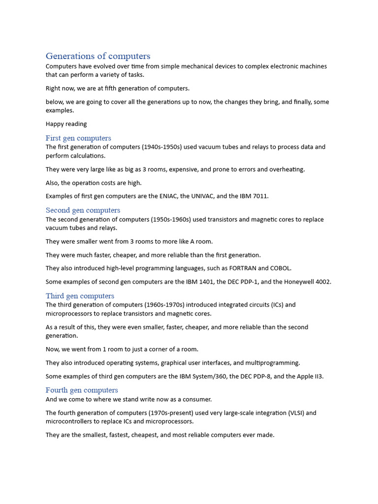 Generations of computers | Download Free PDF | Integrated Circuit ...