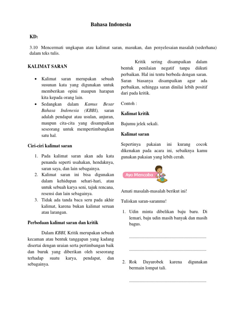 Kalimat Saran dalam Bahasa Indonesia | PDF