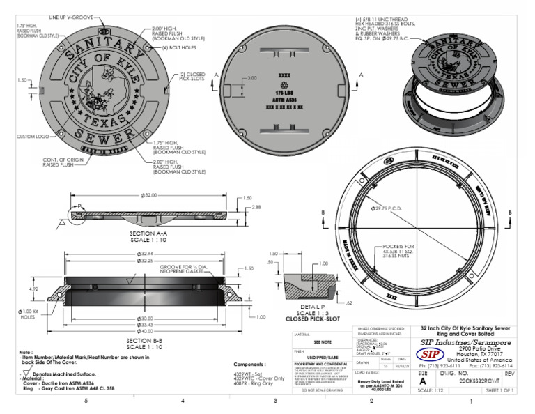 32 Inch City of Kyle Sanitary Sewer Ring and Cover Bolted (DR) | PDF ...