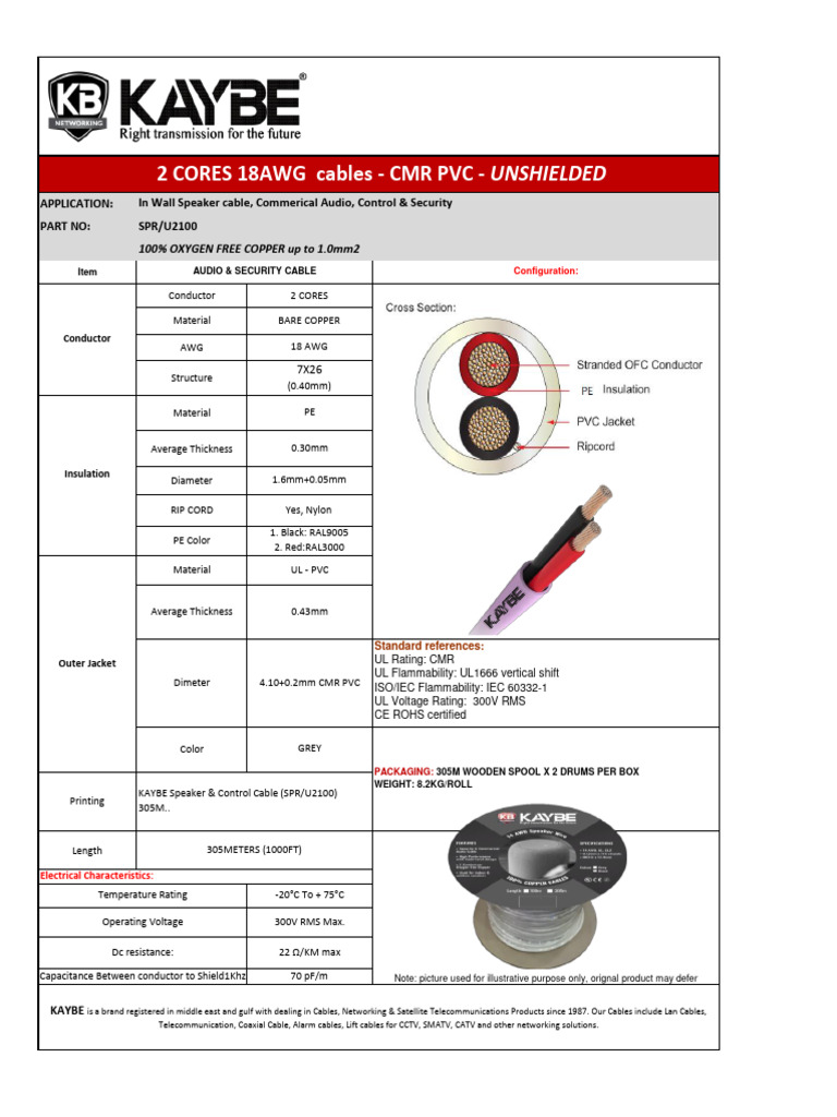 Kaybe 2 Core 18awg - Unshielded | PDF | Cable Television | Coaxial Cable