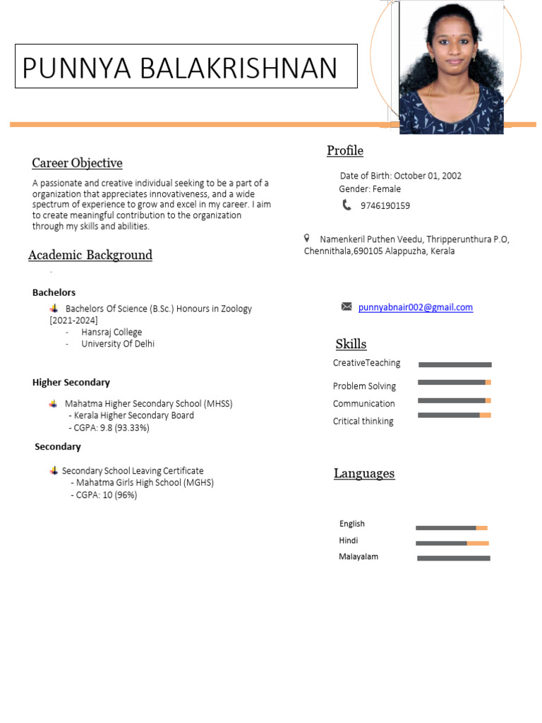 RESUME Punnya Balakrishnan | PDF | Behavioural Sciences | Psychological Concepts