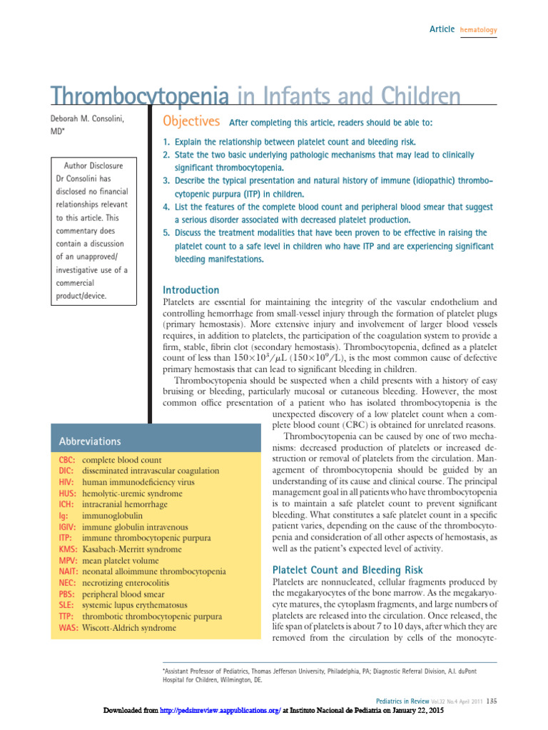 Thrombocytopenia: in Infants and Children | PDF | Platelet | Bleeding