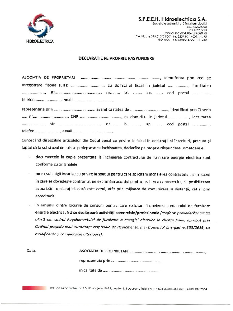 Declaratie - Asoc Proprietari | PDF