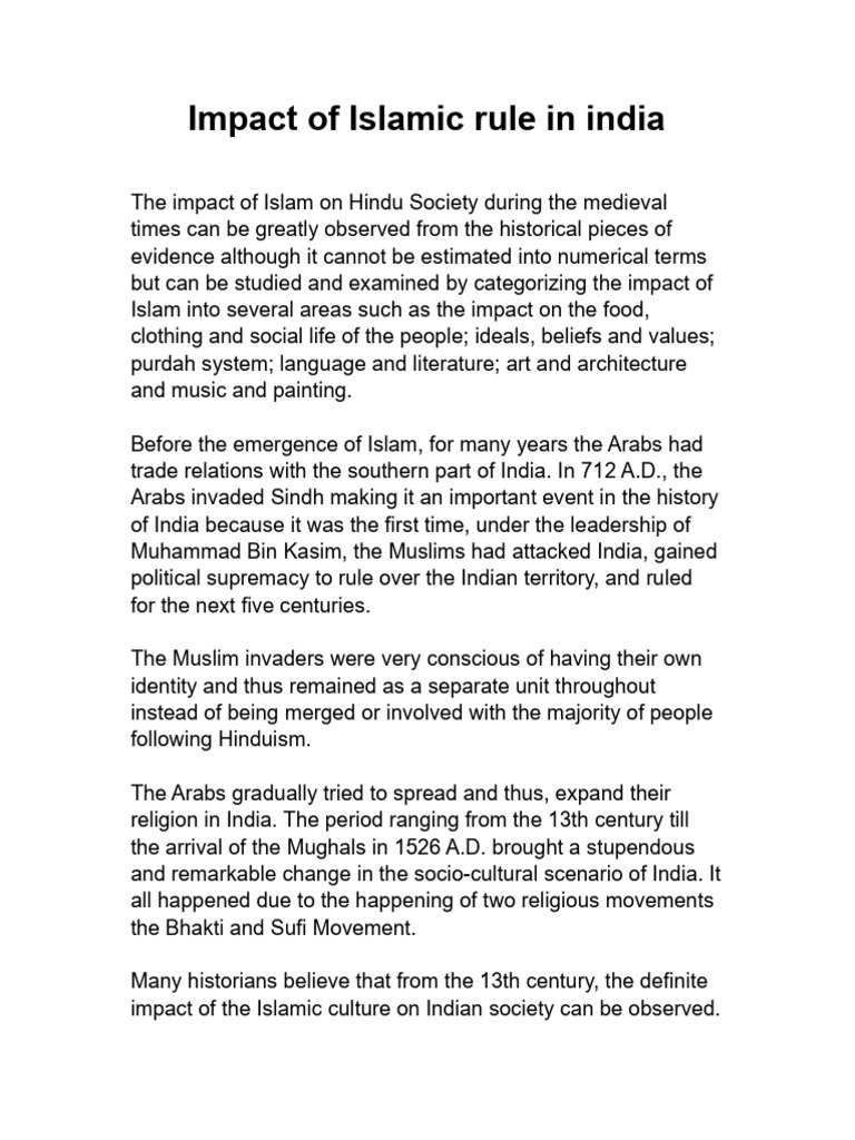 Impact of Islamic Rule in India | PDF | Mughal Empire
