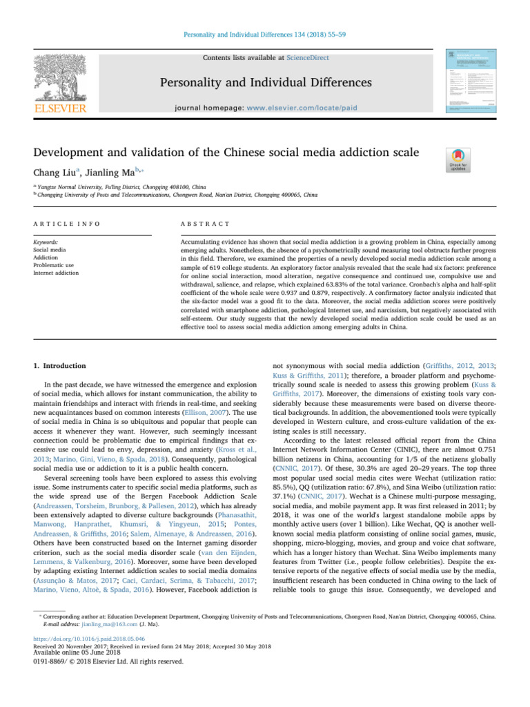 Chinese Social Media Addiction Scale Validation | PDF | Social Media ...