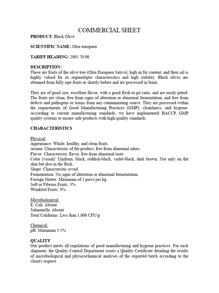 Commercial Sheet | PDF | Packaging And Labeling | Olive