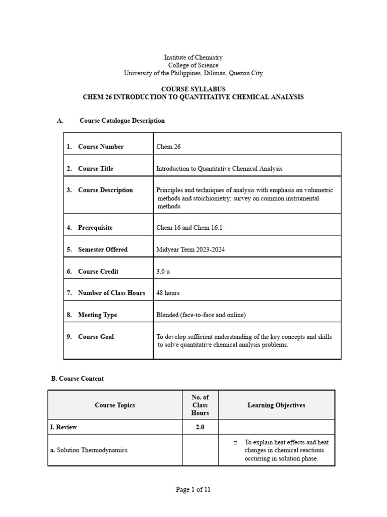 Chem26 Syllabus 2023-2024.Docx | Download Free PDF | Chemistry | Titration Chem26 Syllabus 2023-2024.Docx | Download Free PDF | Chemistry | Titration