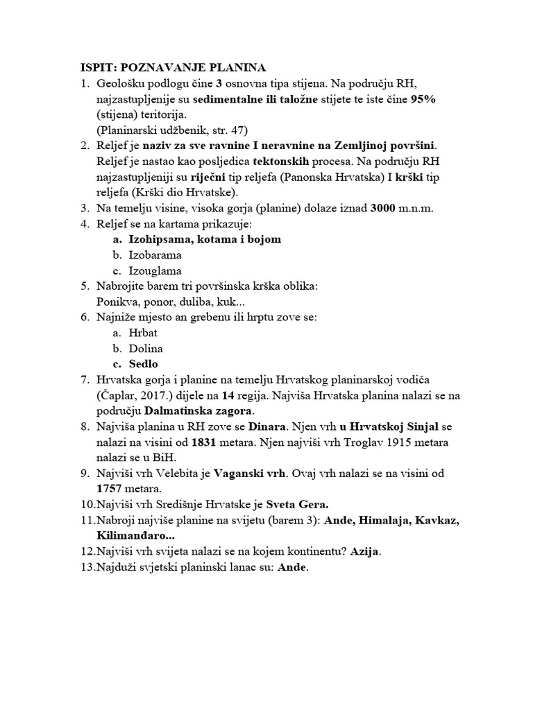 Planinorci Ispit | PDF