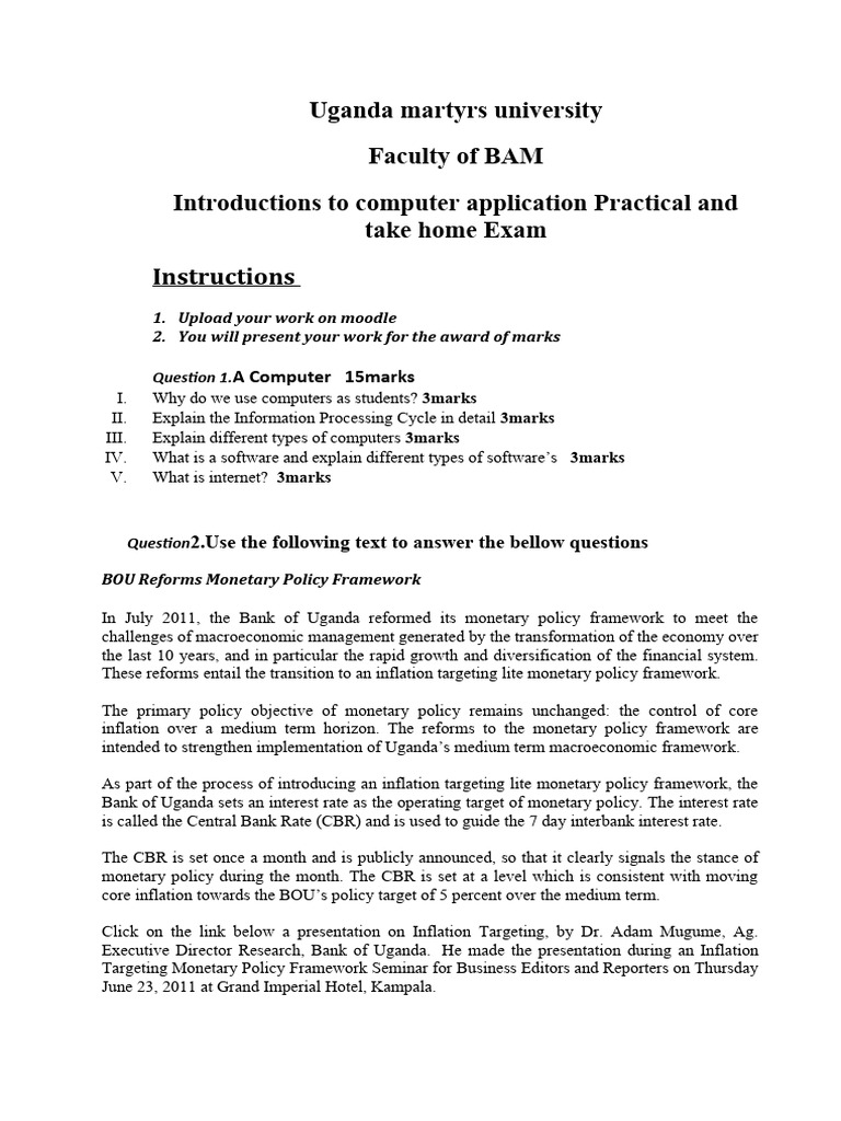 Computer Applications Exam Instructions | PDF | Monetary Policy | Inflation