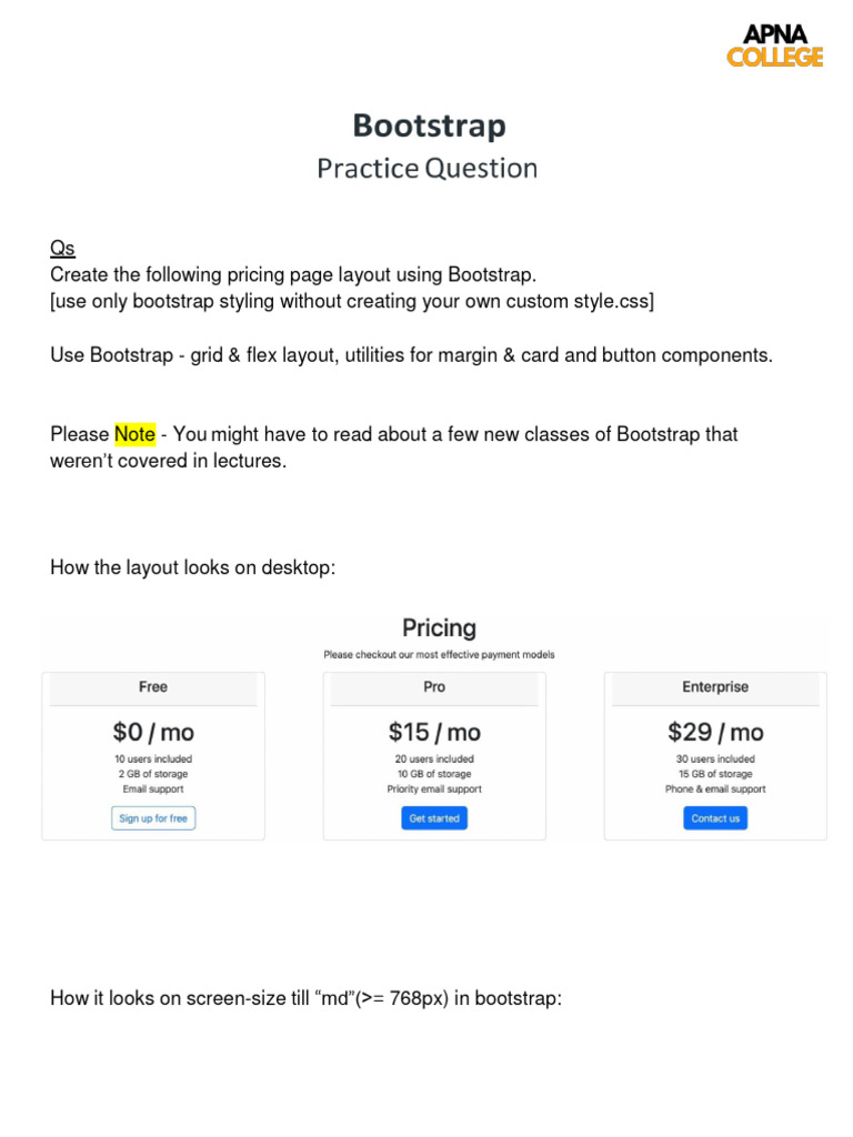 Bootstrap Pricing Page Layout Guide | PDF | Computers
