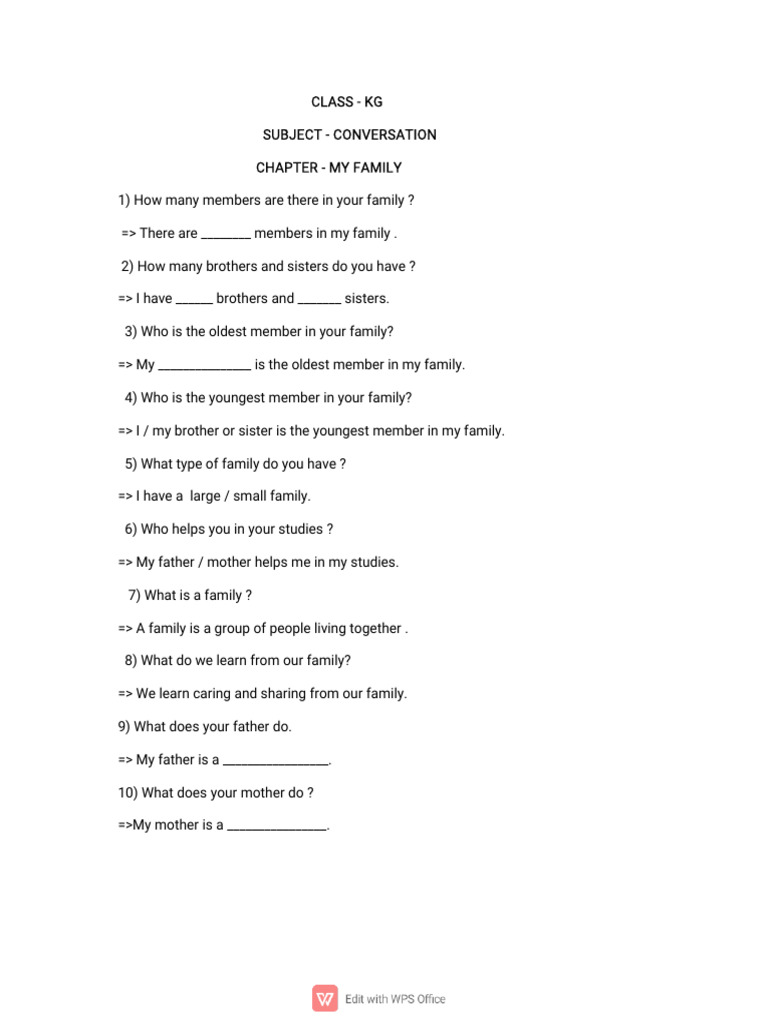 Class - KG Subject - Conversation | PDF