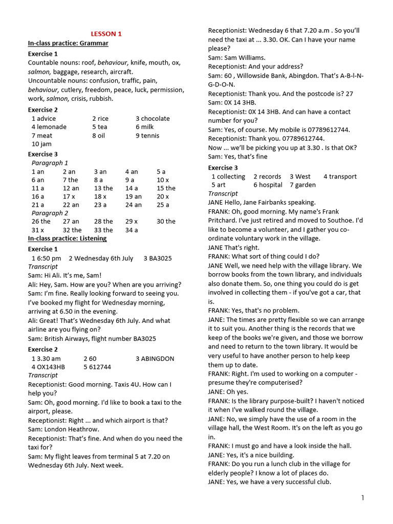 Answer key_lesson 1 | PDF
