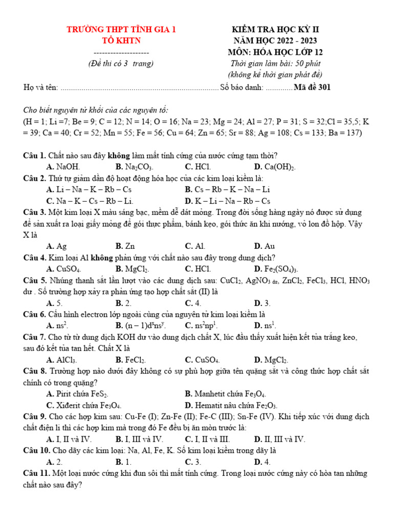 Trư NG THPT Tĩnh Gia 1 | PDF