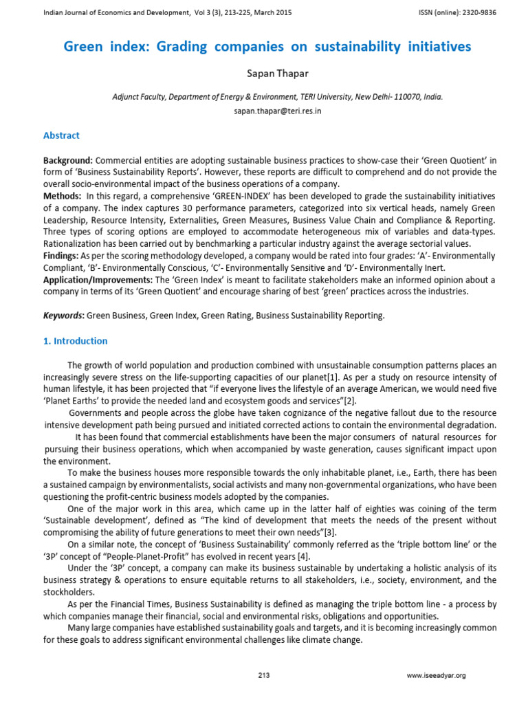 Green Index..... | PDF | Sustainability | Economy And The Environment