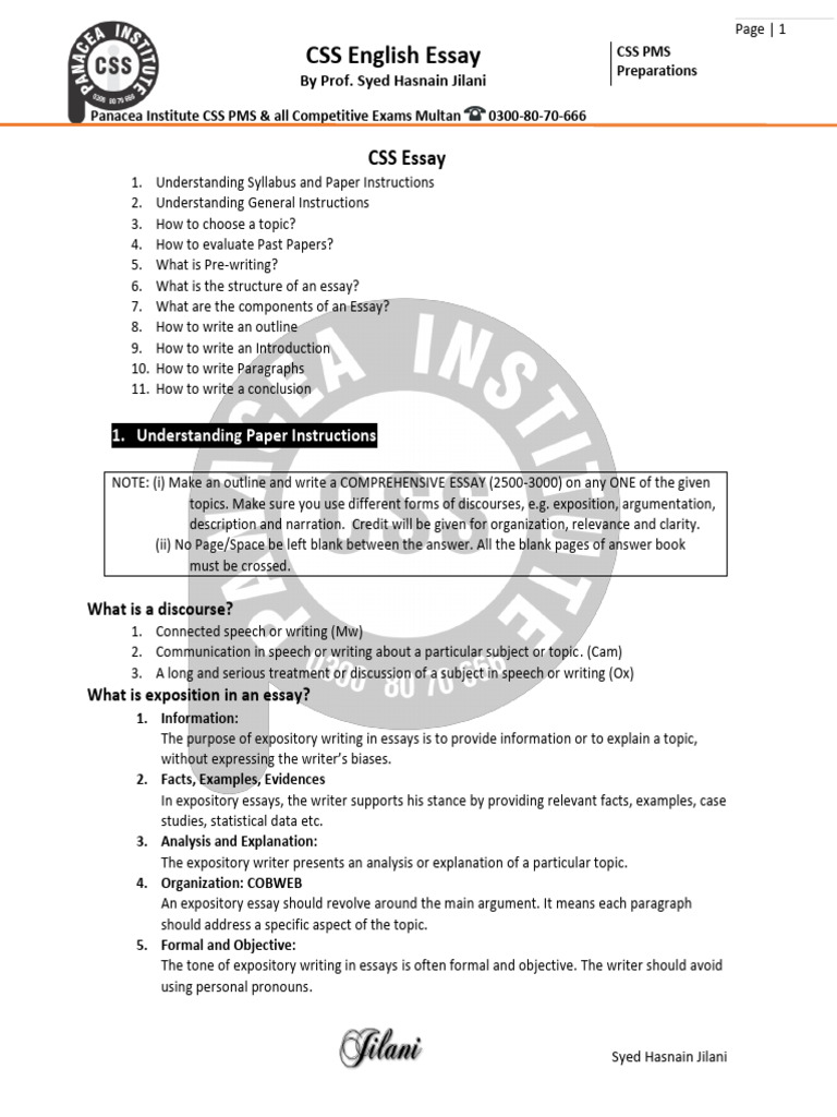 CSS Essay Writing Guide by Prof. Jilani | PDF | Essays | Reason