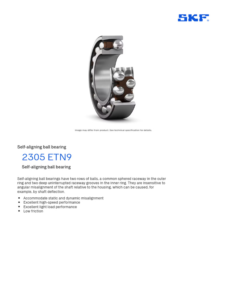 2305 ETN9 - Self-Aligning Ball Bearings - SKF | PDF | Bearing ...