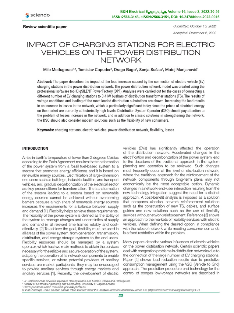 Impact of Charging Stations For Electric Vehicles On The Power Distribution Network | PDF ...