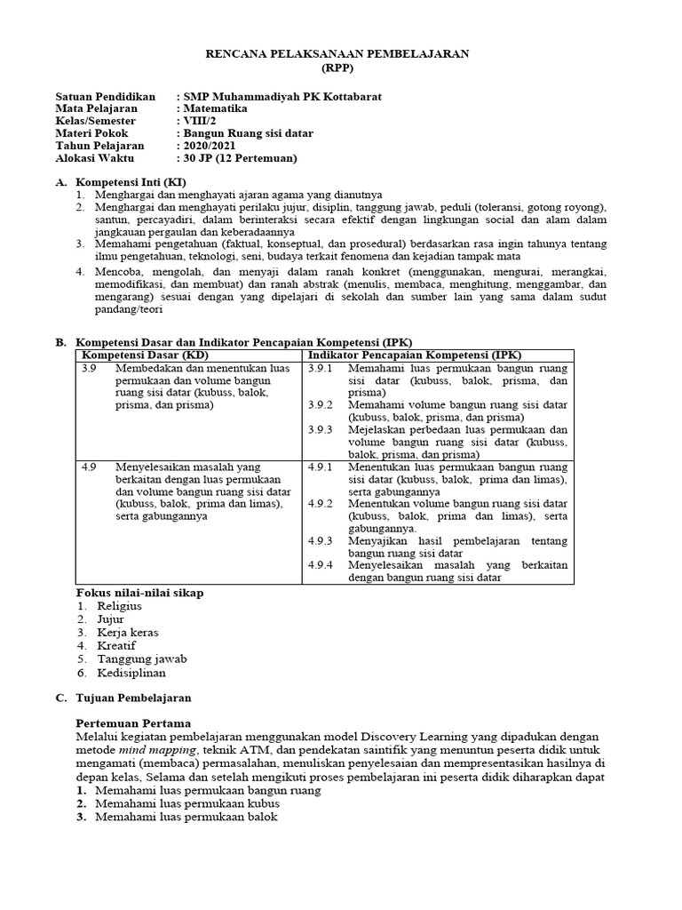 RPP Bangun Ruang Sisi Datar | PDF | Seni