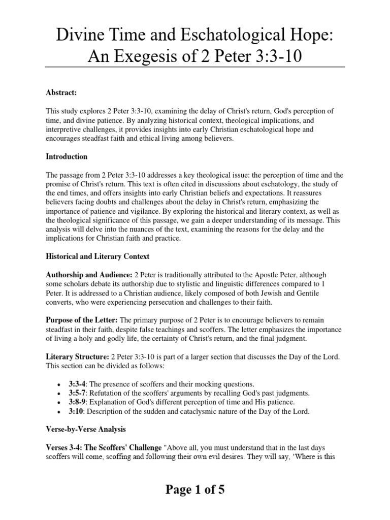 Divine Time and Eschatological Hope: An Exegesis of 2 Peter 3:3-10 ...