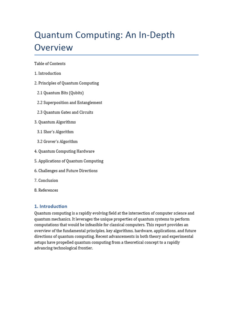 Detailed Quantum Computing Report No Images | PDF | Quantum Computing ...