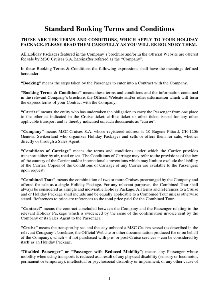 Standard Booking Terms and Conditions 2023 2024 Sea | PDF | Travel Visa ...