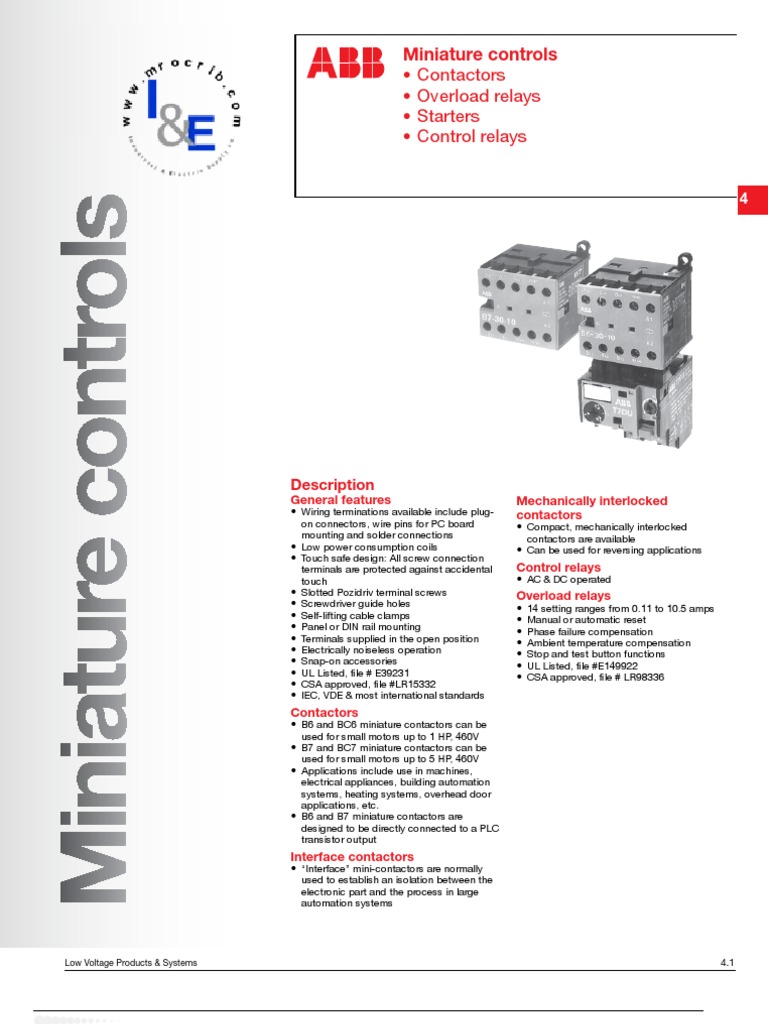ABB Miniature Controls, Contactors, Overload Relays, Starters, Control ...