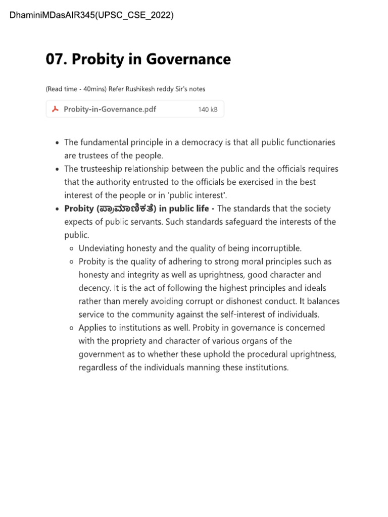 Probity in Governance. | PDF