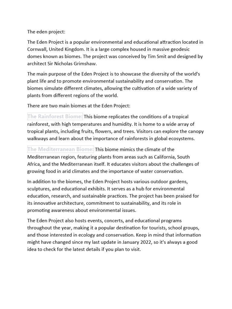 The Eden Project | PDF | Architectural Design | Architecture