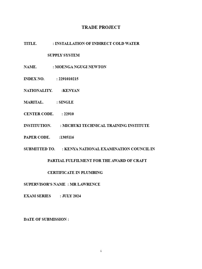 Indirect Cold Water Supply Installation | PDF | Pipe (Fluid Conveyance ...