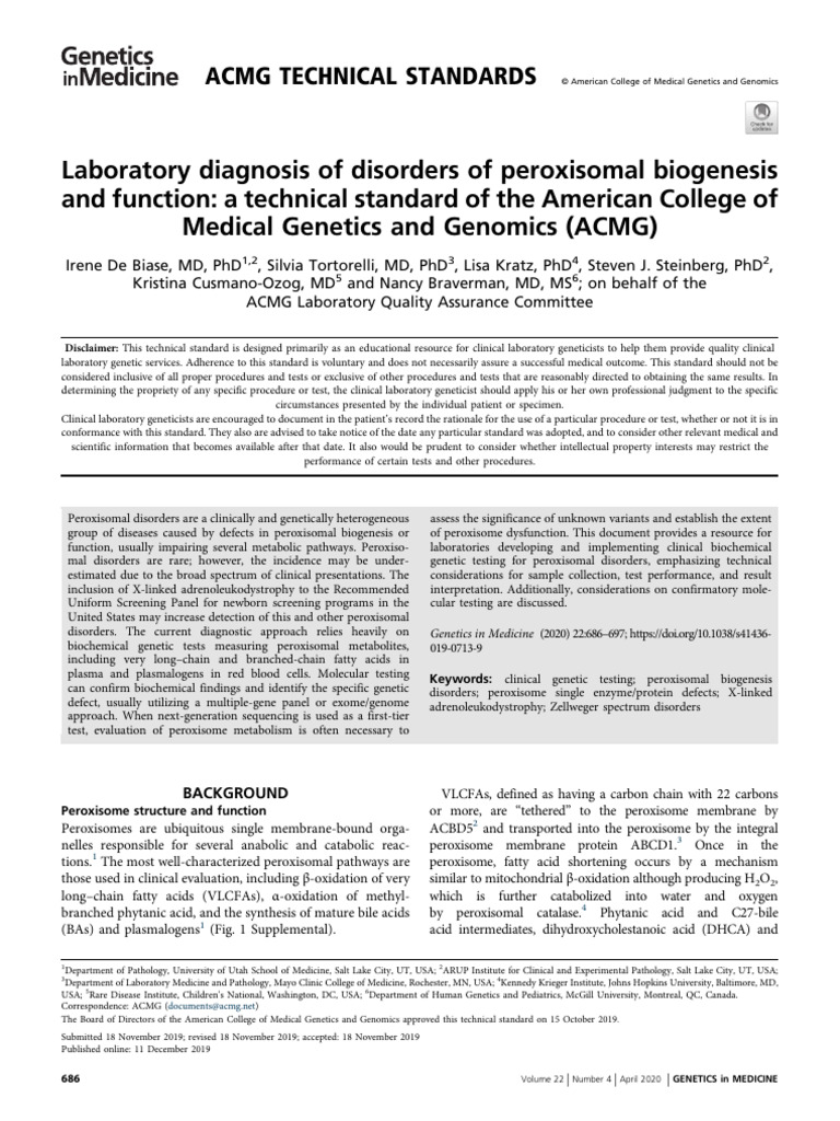 Peroxisomal Disorder Diagnosis Standards | PDF | Gas Chromatography ...