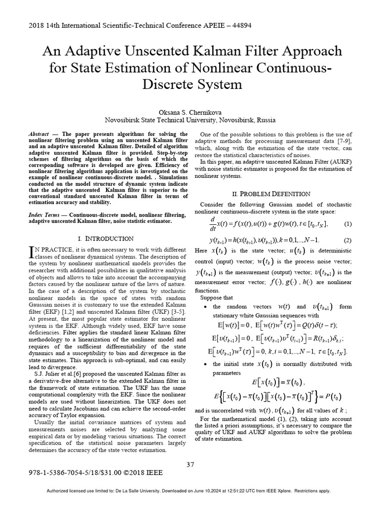 An Adaptive Unscented Kalman Filter Approach For State Estimation Of Nonlinear Continuous