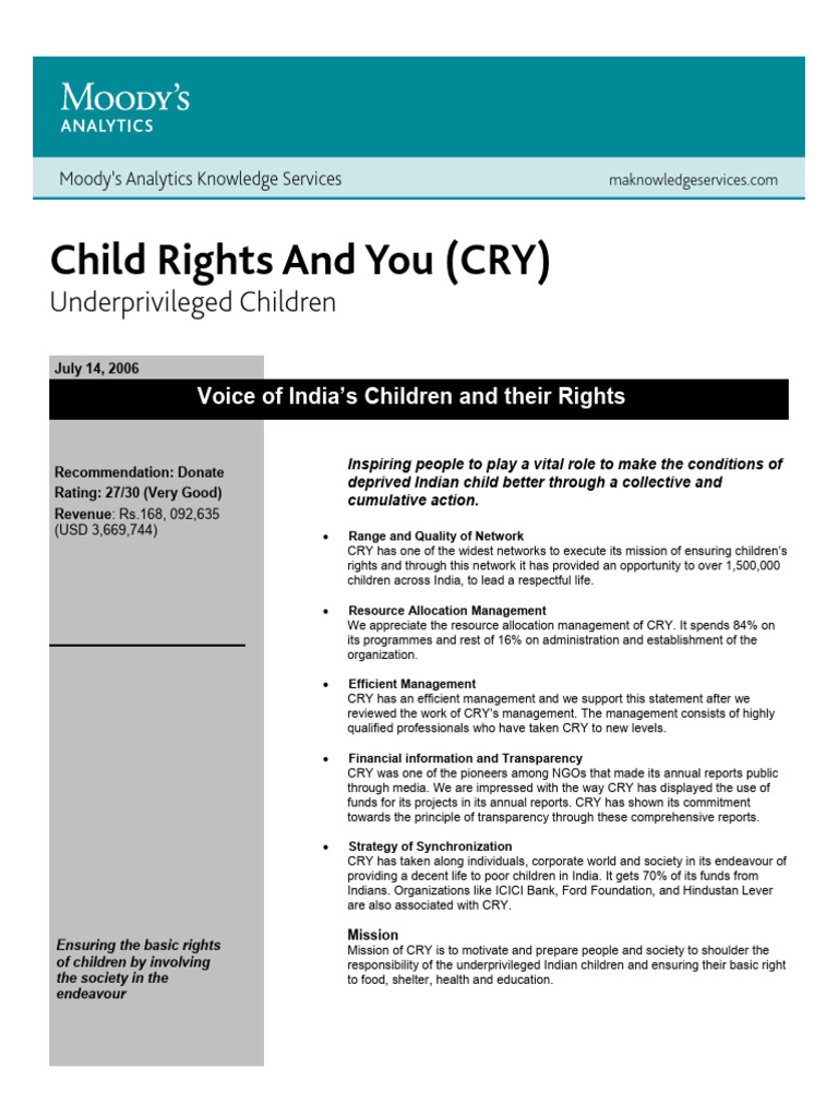 Child Rights and You (CRY) | PDF | Revenue | Child Mortality