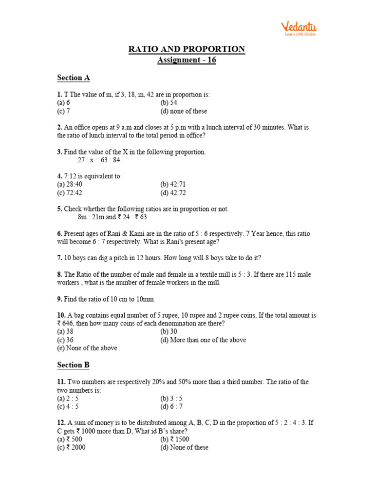 Ratio and Proportion Assignment | PDF | Ratio | Mathematics