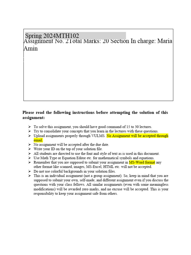 MTH102 Assignment 2 | PDF