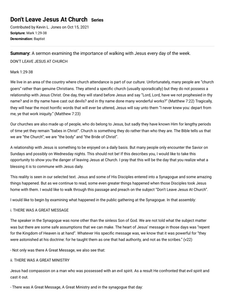 Don't Leave Jesus at Church | PDF | Jesus | Disciple (Christianity)