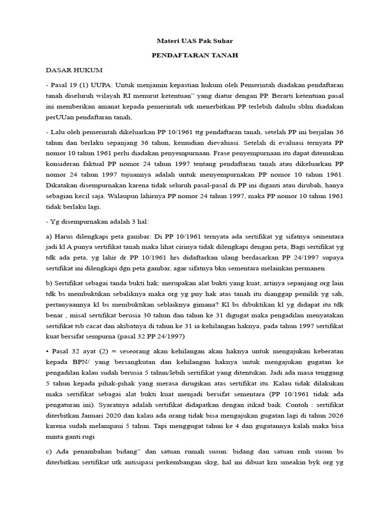 Catatan UAS Agraria 2024 | PDF | Hukum