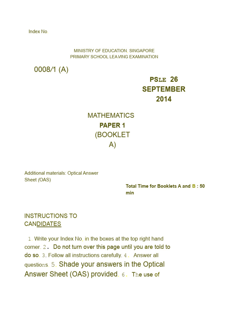 2014 Math PSLE Paper | PDF | Geometry | Elementary Geometry