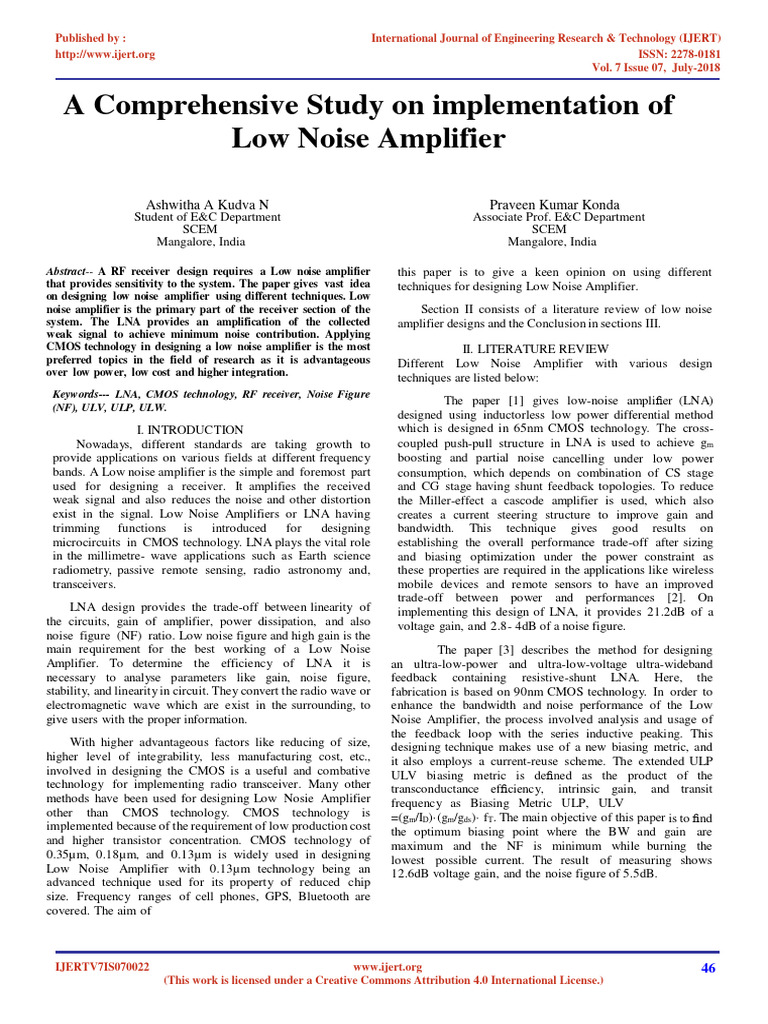 5.a Comprehensive Study On Implementation of Low Noise Amplifier IJERTV7IS070022 | PDF ...