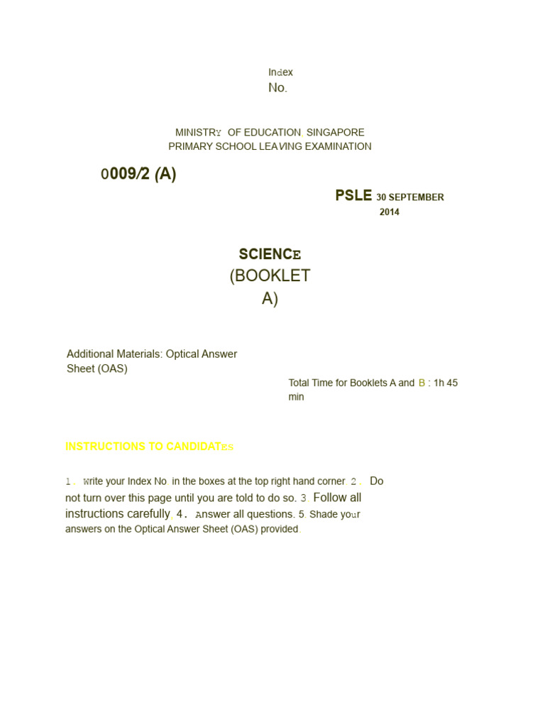 2014 Psle Science Booklet A | PDF | Plants | Seed