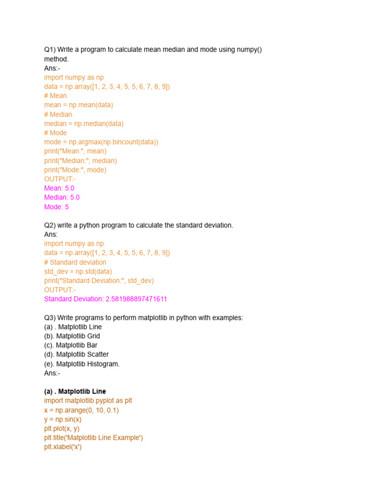 Advance Python Lab Solution | PDF | Data Analysis | Applied Mathematics Advance Python Lab Solution | PDF | Data Analysis | Applied Mathematics