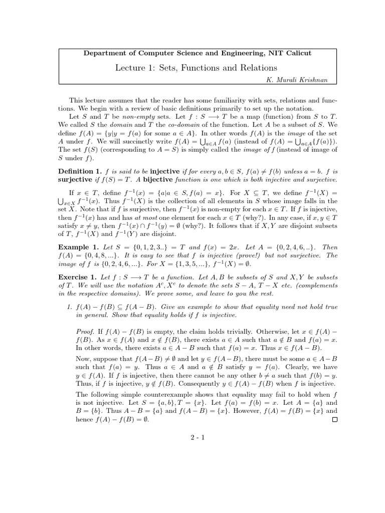Lec1 Sets | PDF | Function (Mathematics) | Abstract Algebra