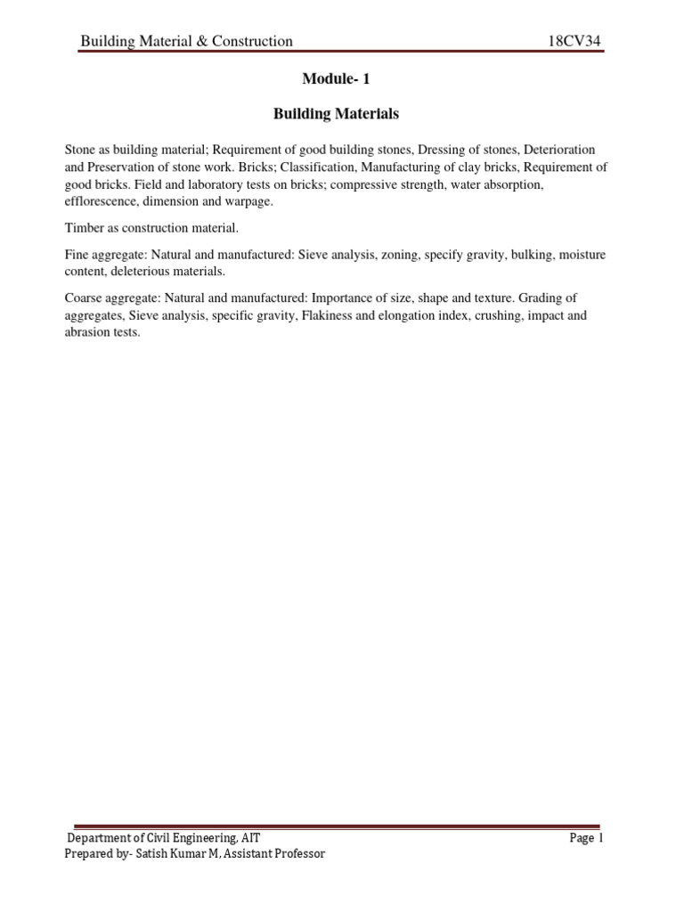 BMCT Module-1 | PDF | Mortar (Masonry) | Rock (Geology)