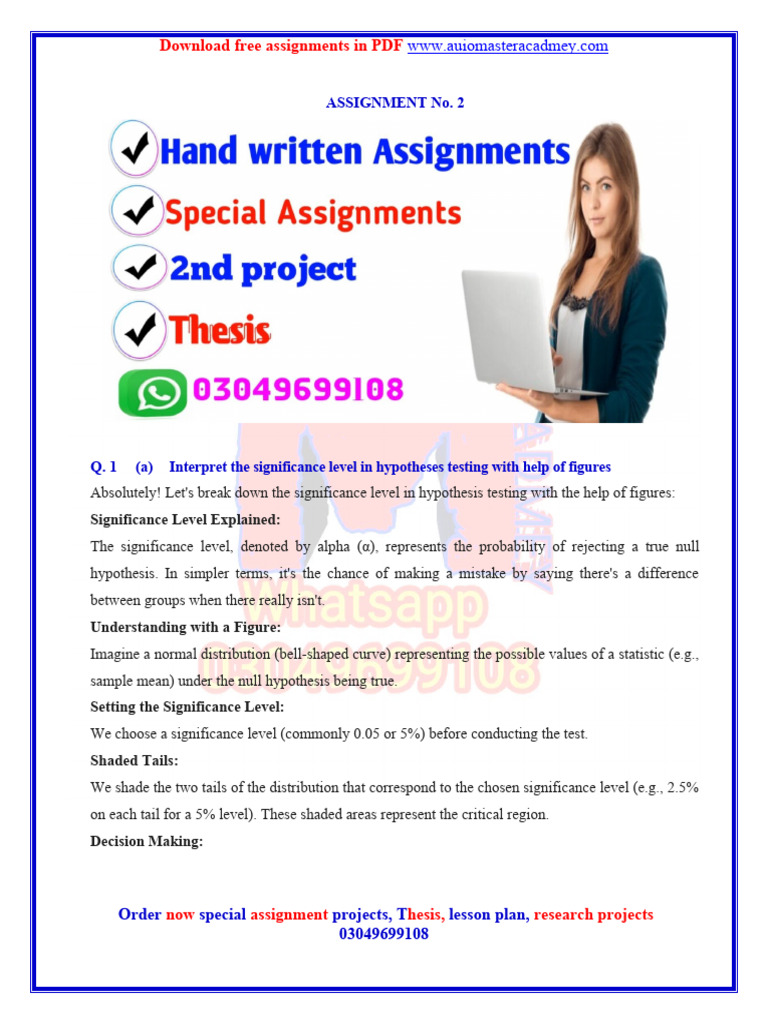 Free Assignments in PDF: Assignment No. 2 | PDF | P Value | Statistical Significance